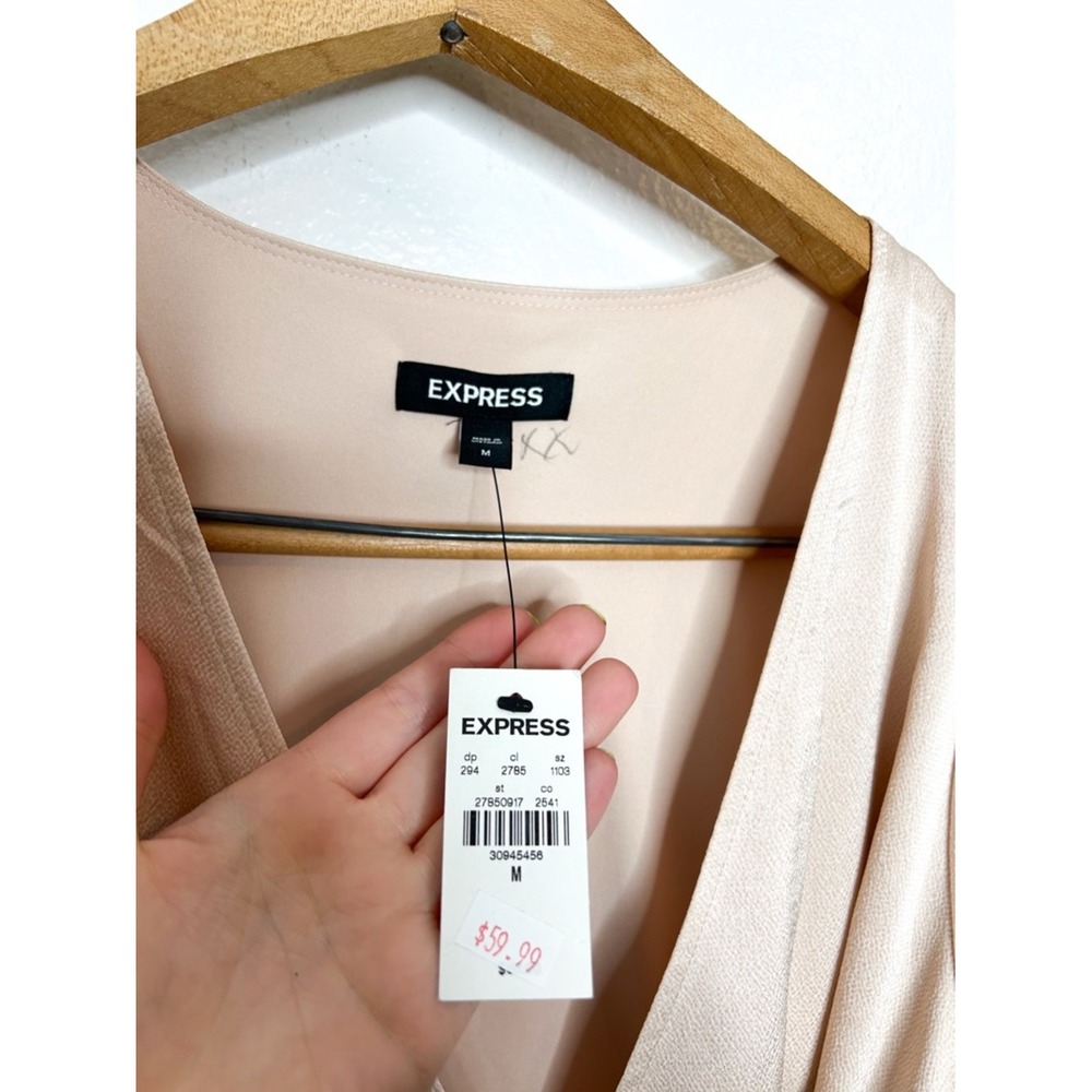 Express | Dresses | Nwt Express Womens Champagne Color Puff Sleeve Wrap ...